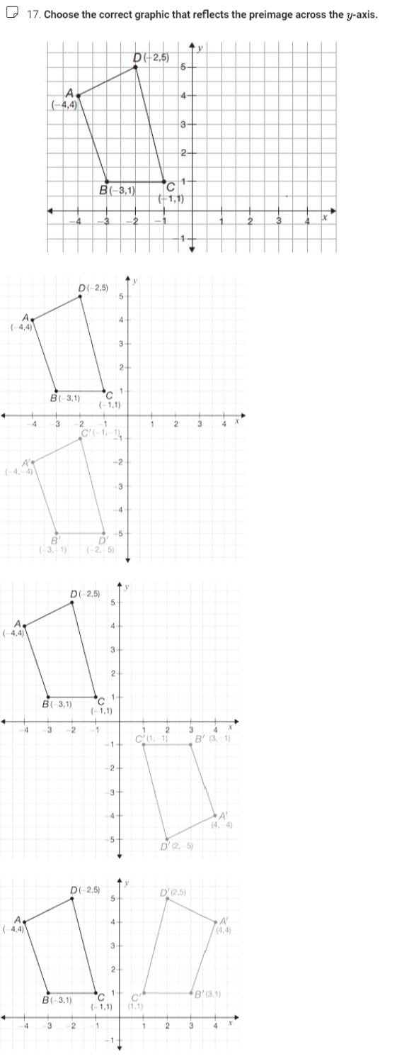Solved Choose the correct graphic that reflects the preimage | Chegg.com