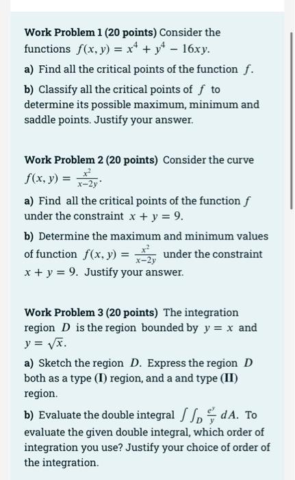Solved Work Problem 1 (20 points) Consider the functions | Chegg.com
