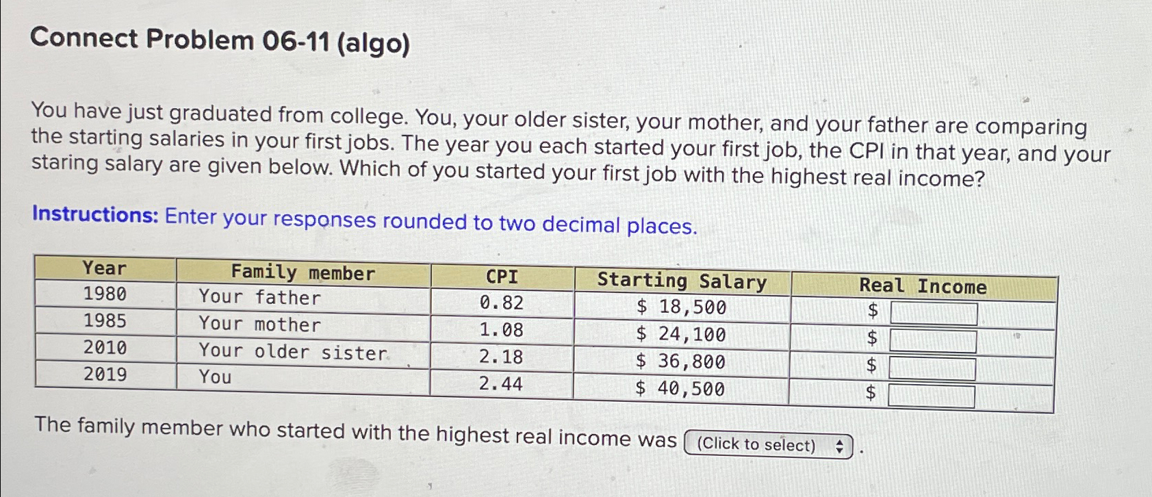Solved Connect Problem 06-11 (algo)You have just graduated | Chegg.com