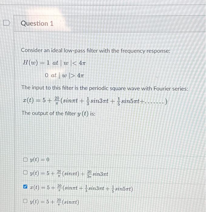 Solved Consider an ideal low-pass filter with the frequency | Chegg.com