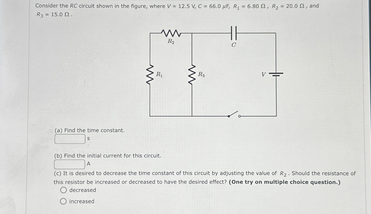 Solved Consider the RC ﻿circuit shown in the figure, where | Chegg.com