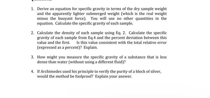 Solved 1. Derive an equation for specific gravity in terms | Chegg.com