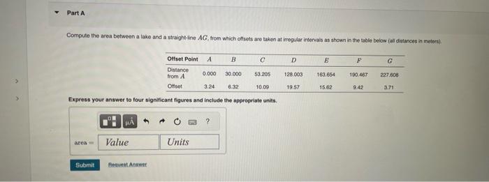 Solved compute the area between a lake and a straight-line | Chegg.com