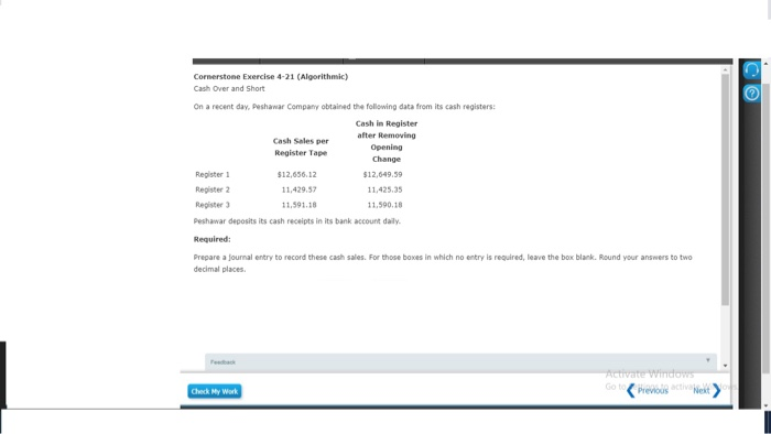 Solved Cornerstone Exercise 4-21 (Algorithmic) Cash Over and | Chegg.com