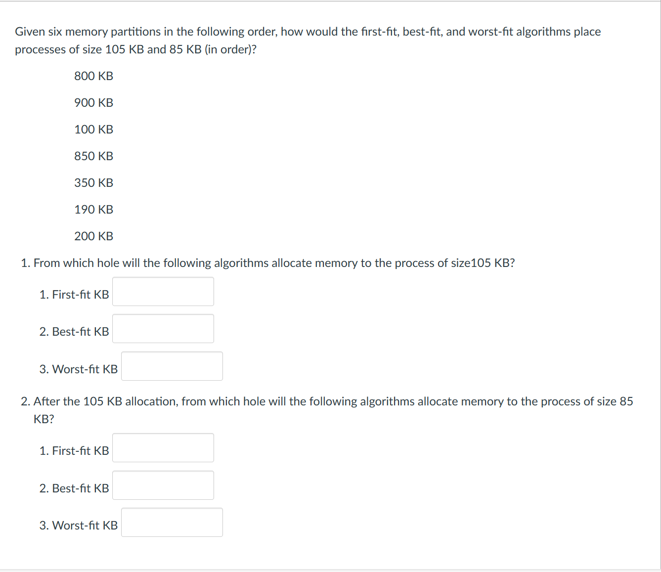 Solved Given six memory partitions in the following order, | Chegg.com