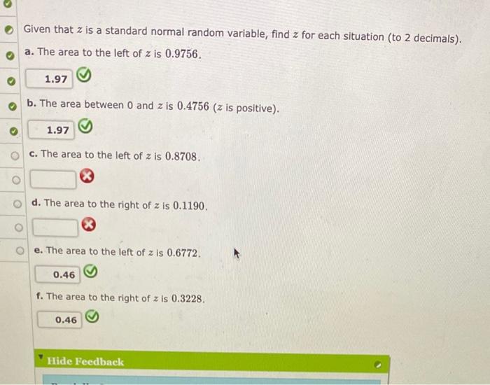 Solved Given that z is a standard normal random variable, | Chegg.com