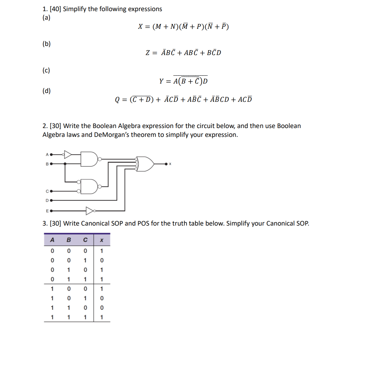 Solved [40] ﻿Simplify the following | Chegg.com