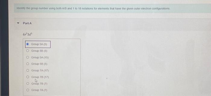 Solved Identify the group number using both A/B and 1 to 18 | Chegg.com