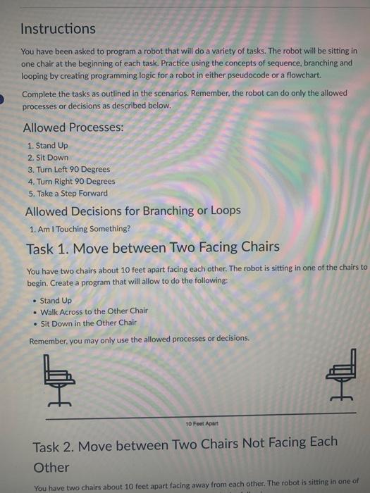 Solved Instructions You have been asked to program a robot | Chegg.com