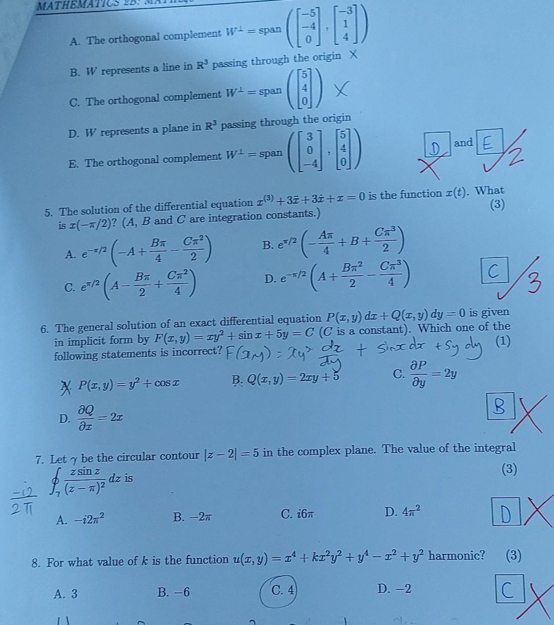 Solved A. The orthogonal complement | Chegg.com