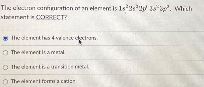 Solved The electron configuration of an element is 1s 2s 2p | Chegg.com