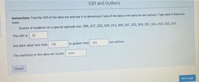 Solved IQR and Outliers Instructions: Find the IQR of the | Chegg.com