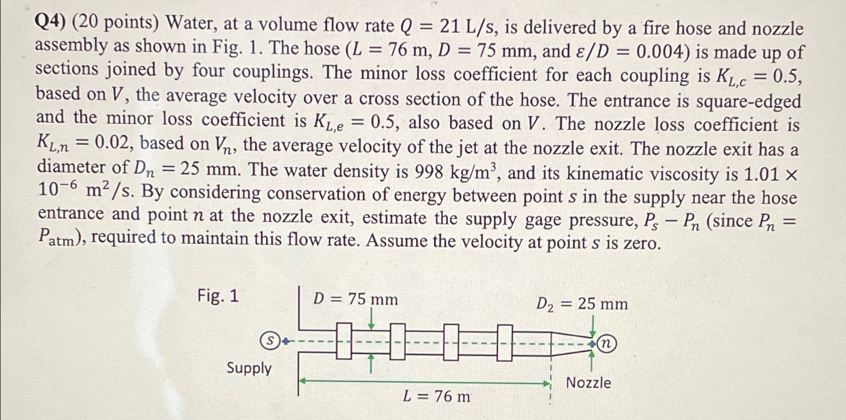 Solved Q4) (20 ﻿points) ﻿Water, at a volume flow rate | Chegg.com