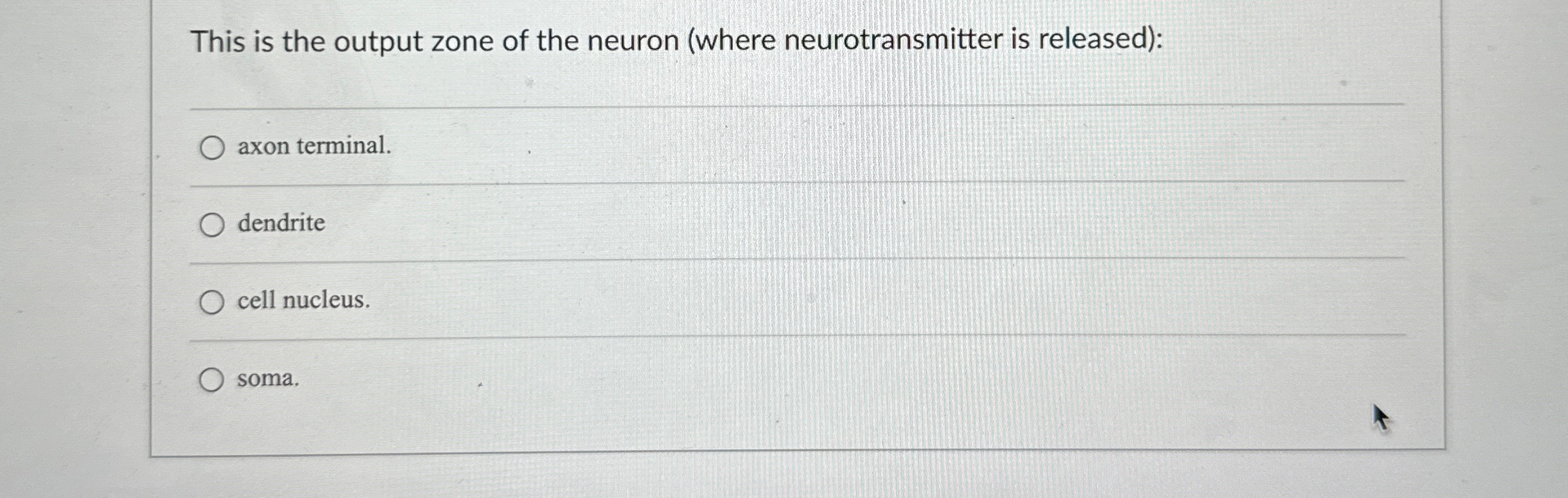 Solved This is the output zone of the neuron (where | Chegg.com