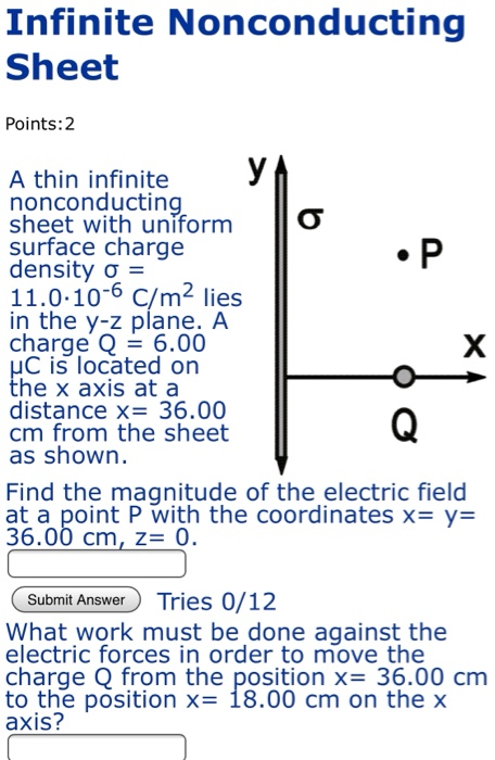 Solved Infinite Nonconducting Sheet Points:2 A thin infinite | Chegg.com