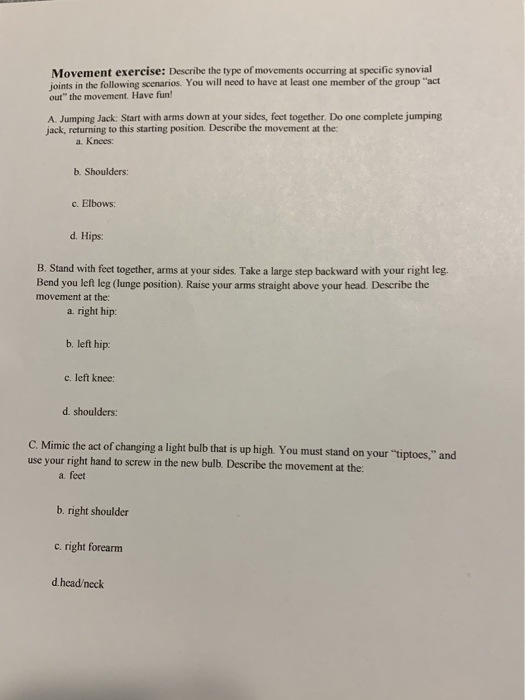 Solved Movement exercise: Describe the type of movements | Chegg.com