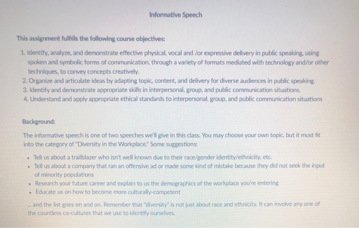 Solved Informative Speech This assignment fulfills the | Chegg.com