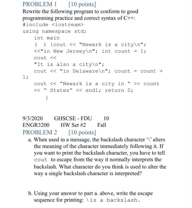 Solved PROBLEM 1 [10 points) Rewrite the following program | Chegg.com