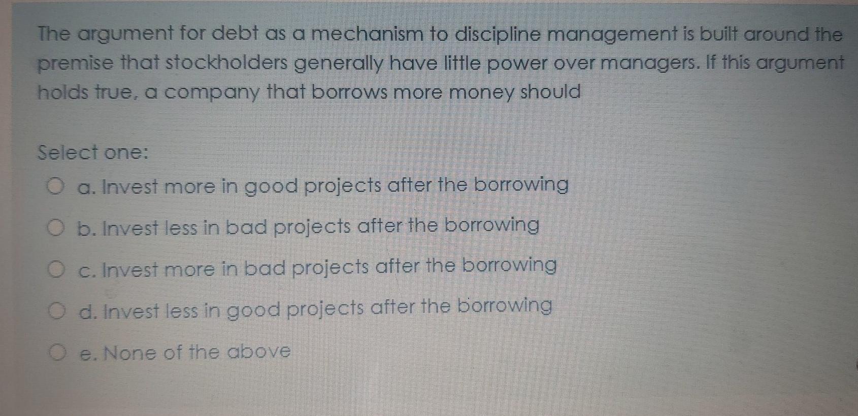 Solved The argument for debt as a mechanism to discipline | Chegg.com
