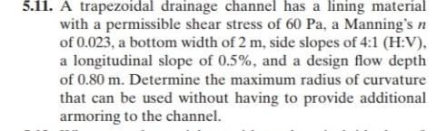 Solved Design of channels with rigid linings I will give | Chegg.com