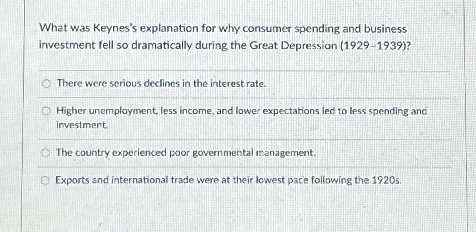 Solved What was Keynes's explanation for why consumer | Chegg.com
