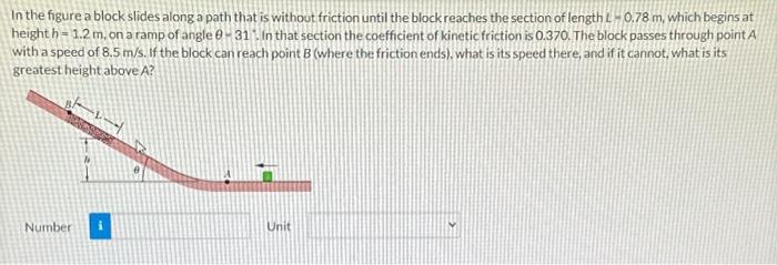 Solved In the figure a block slides along a path that is | Chegg.com