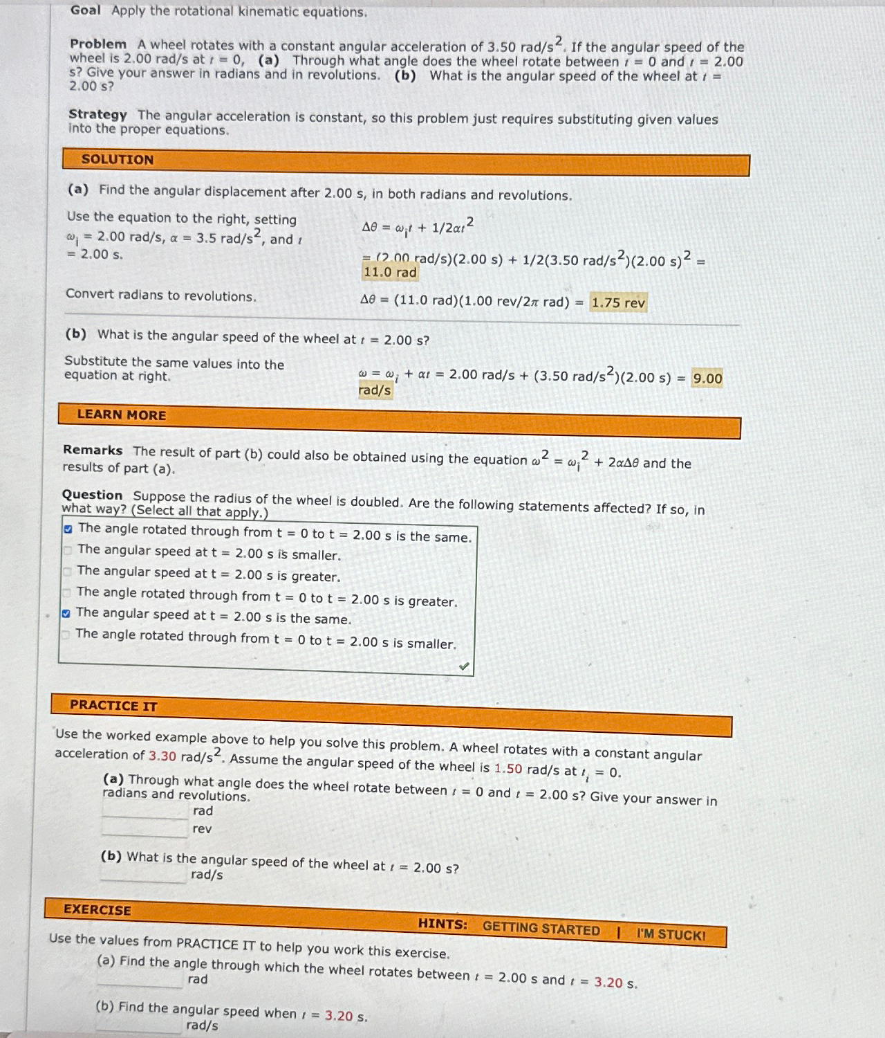 Solved Goal Apply the rotational kinematic equations.Problem | Chegg.com
