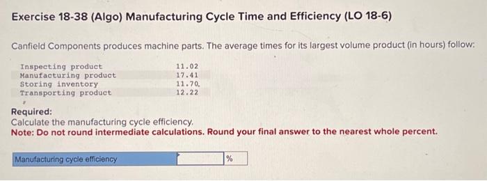 Solved Exercise 18-38 (Algo) Manufacturing Cycle Time and | Chegg.com