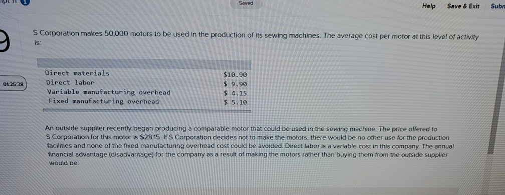 Solved Saved Help Save & Exit Subr S Corporation makes | Chegg.com