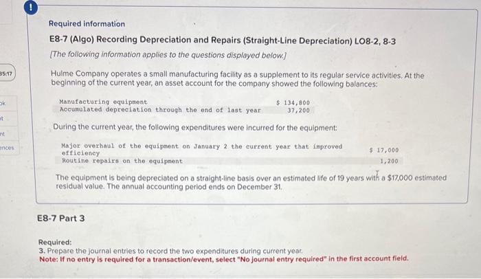Solved Required information E8-7 (Algo) Recording | Chegg.com