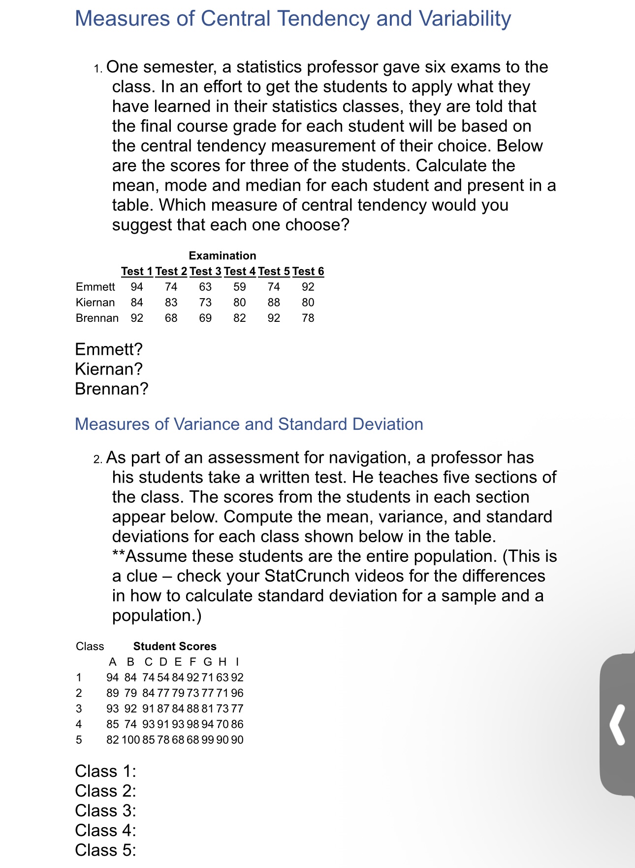 Solved Measures of Central Tendency and Variability 1. ﻿One | Chegg.com