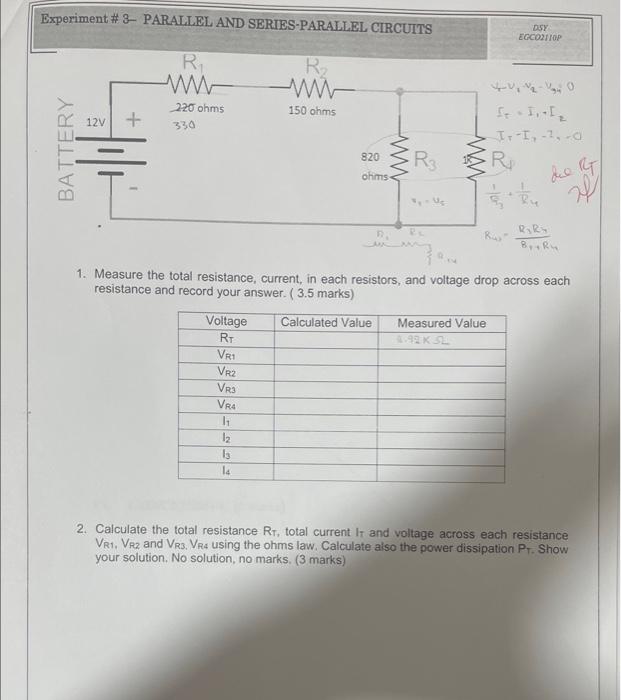 Solved 2. Measure the total resistance, total current, | Chegg.com
