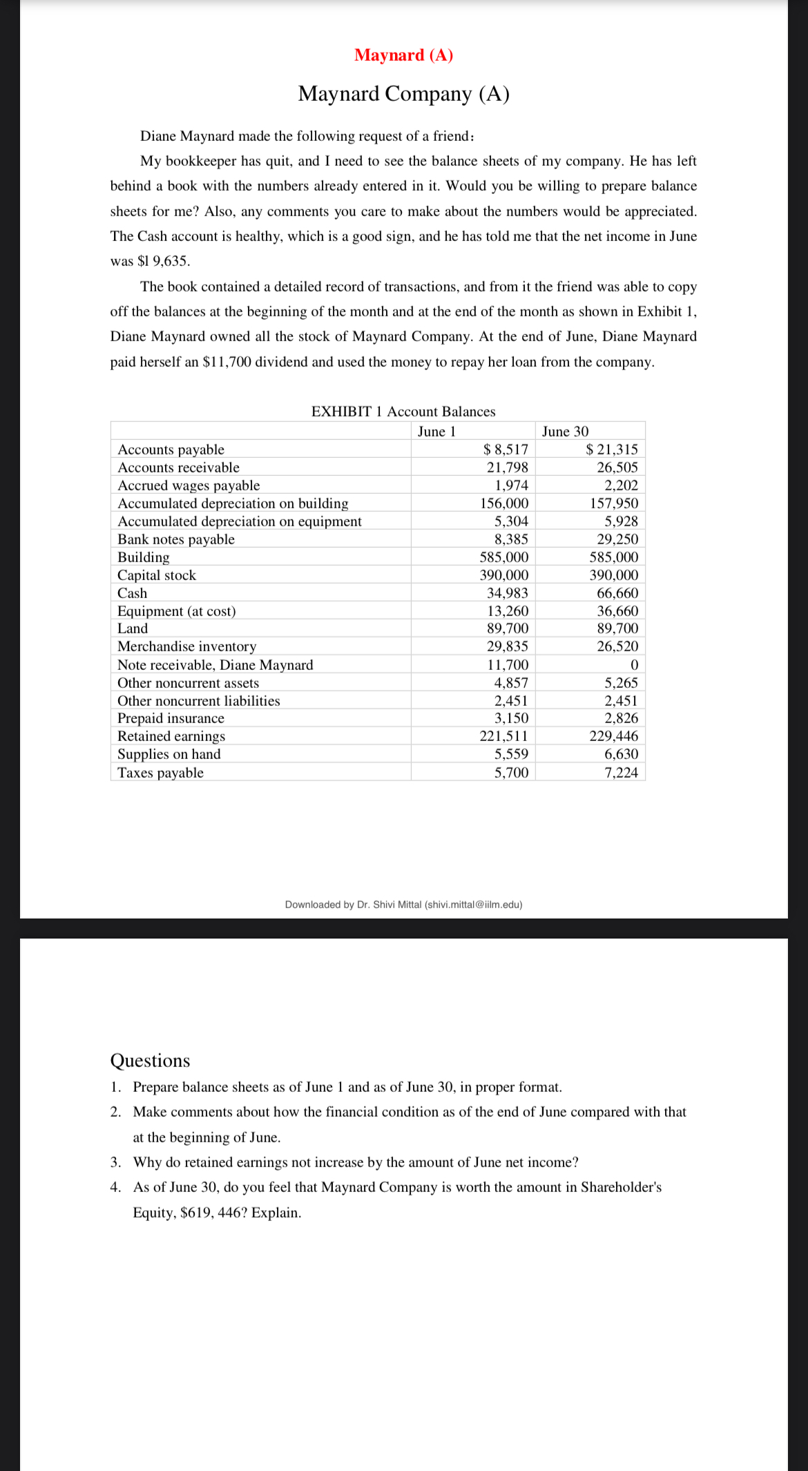 Solved Maynard (A)Maynard Company (A)Diane Maynard made the | Chegg.com
