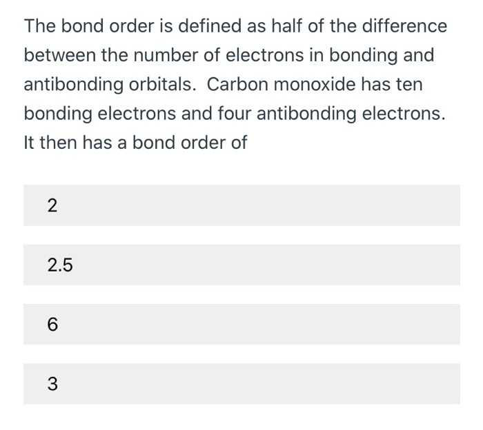 Solved The bond order is defined as half of the difference | Chegg.com