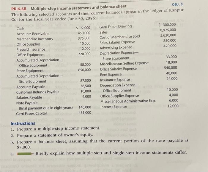 Solved PR 6-5B Multiple-step income statement and balance | Chegg.com