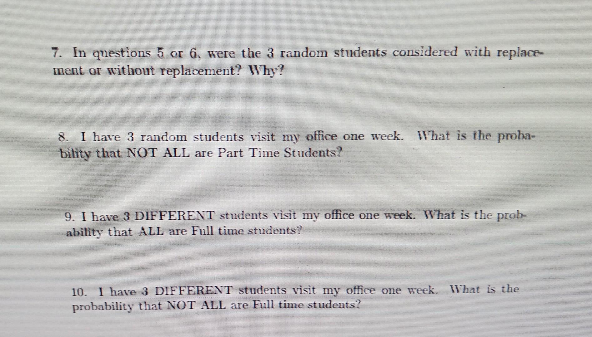 Solved Example: 7. In questions 5 or 6 , were the 3 random | Chegg.com