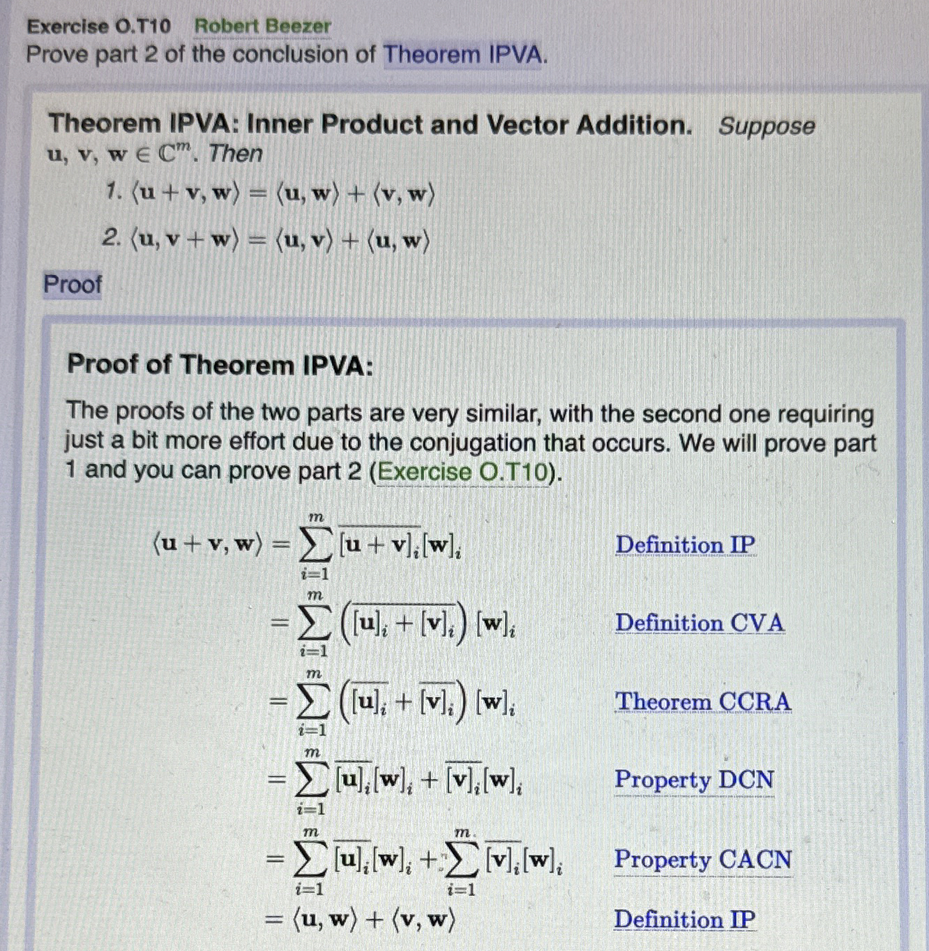 Solved Exercise O.T10 ﻿Robert BeezerProve part 2 ﻿of the | Chegg.com