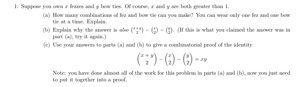 Solved Suppose you own x ﻿fezzes and y ﻿bow ties. Of course, | Chegg.com