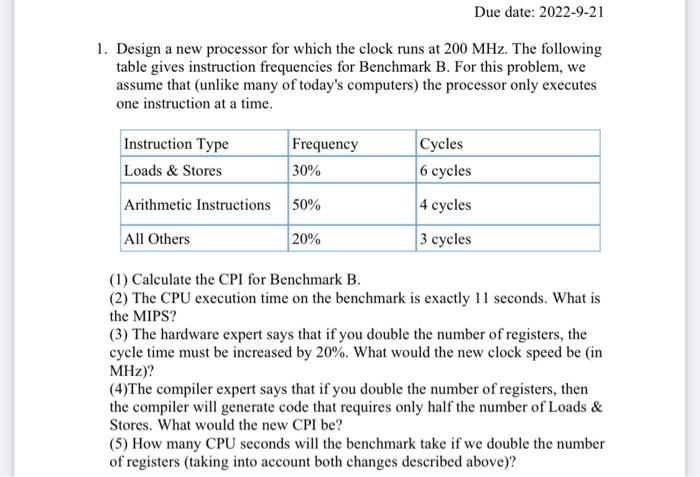 Solved Design a new processor for which the clock runs at | Chegg.com
