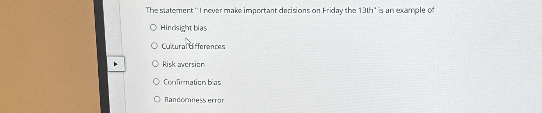 Solved The statement " ﻿I never make important decisions on | Chegg.com