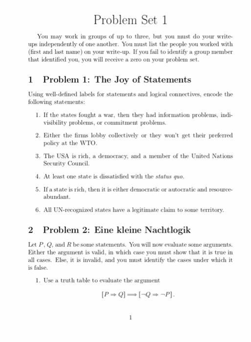 Solved Problem Set 1 You may work in groups of up to three, | Chegg.com