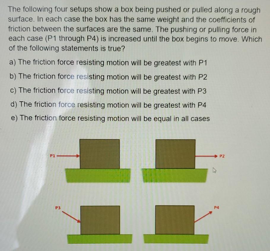 Solved The following four setups show a box being pushed or | Chegg.com