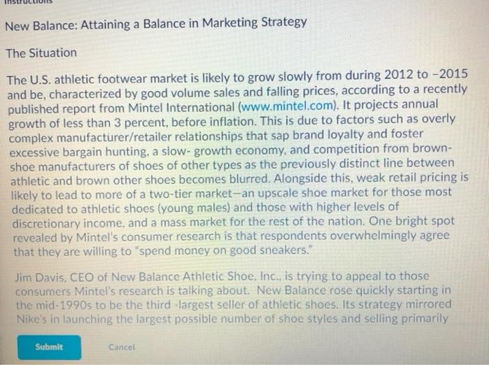 Solved New Balance: Attaining a Balance in Marketing | Chegg.com