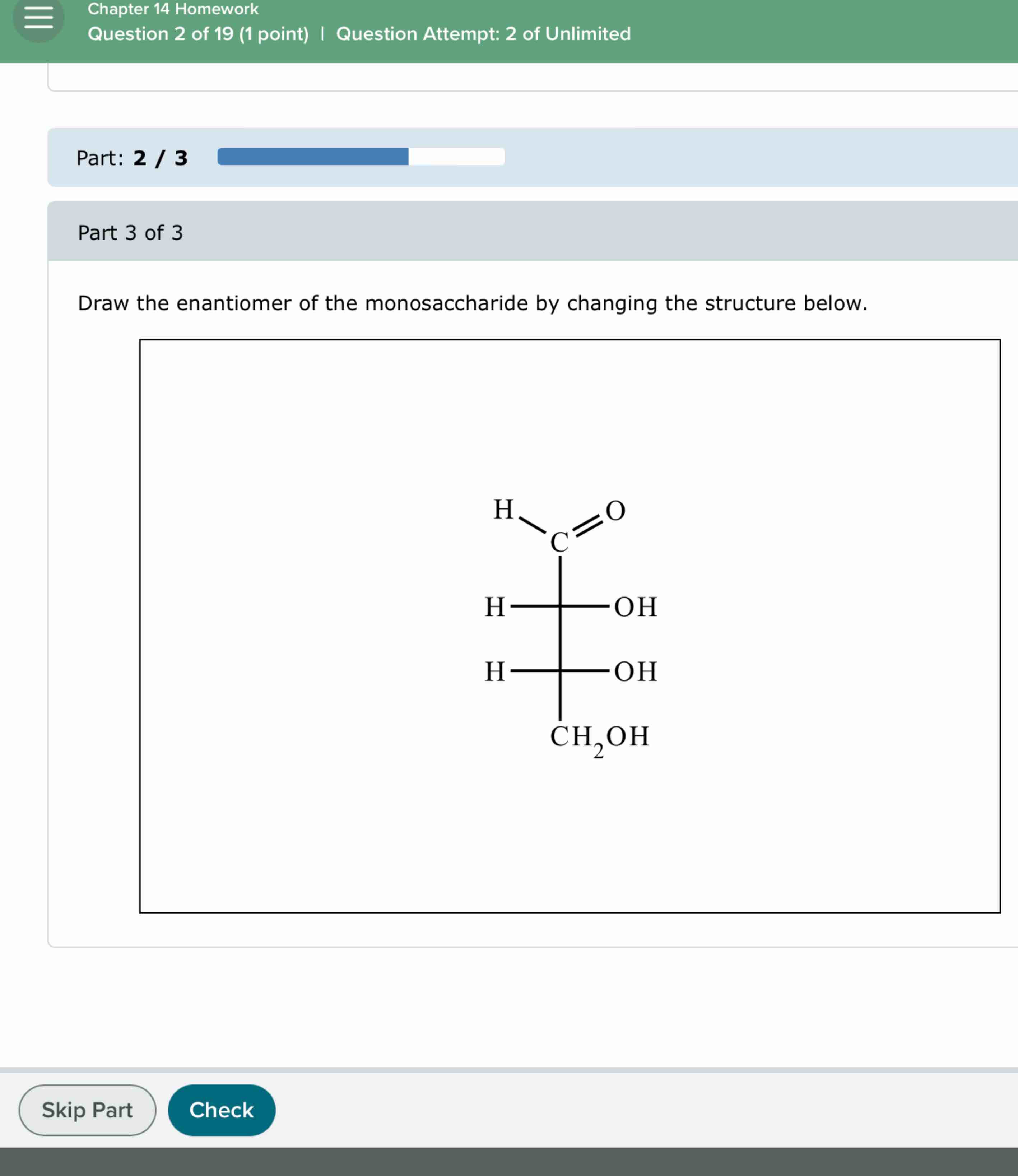 Part: 2 ?? 3Part 3 of 3Draw the enantiomer of ﻿the | Chegg.com