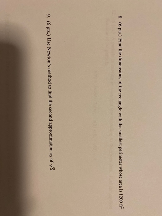 Solved 8. (6 pts.) Find the dimensions of the rectangle with | Chegg.com