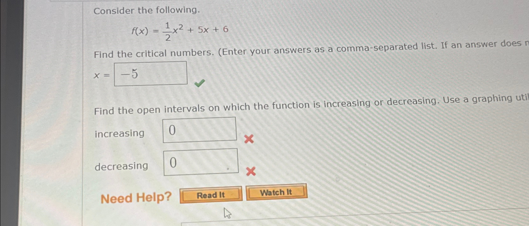Solved Consider the following.f(x)=12x2+5x+6Find the | Chegg.com