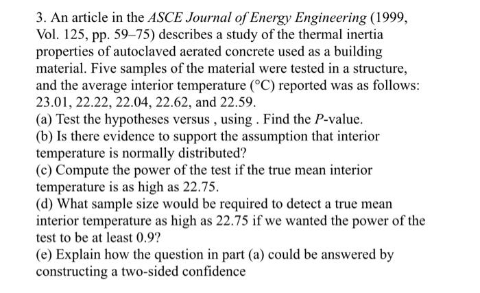 Solved 3. An article in the ASCE Journal of Energy | Chegg.com