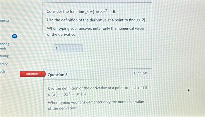Solved Consider the function g(x)=3x2−6. Use the definition | Chegg.com