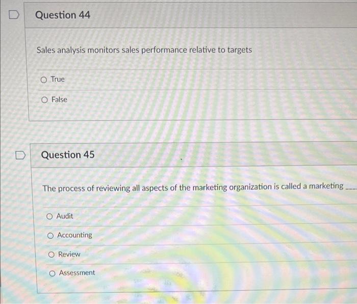 Solved D Question 44 Sales analysis monitors sales | Chegg.com