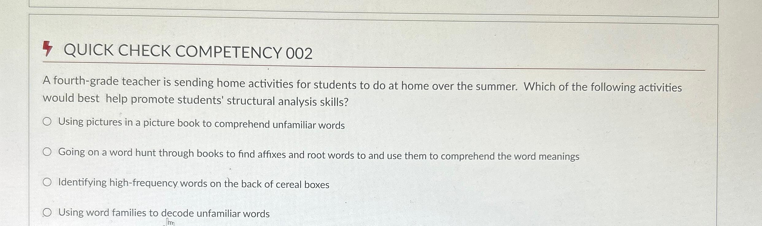 Solved QUICK CHECK COMPETENCY 002A fourth-grade teacher is | Chegg.com